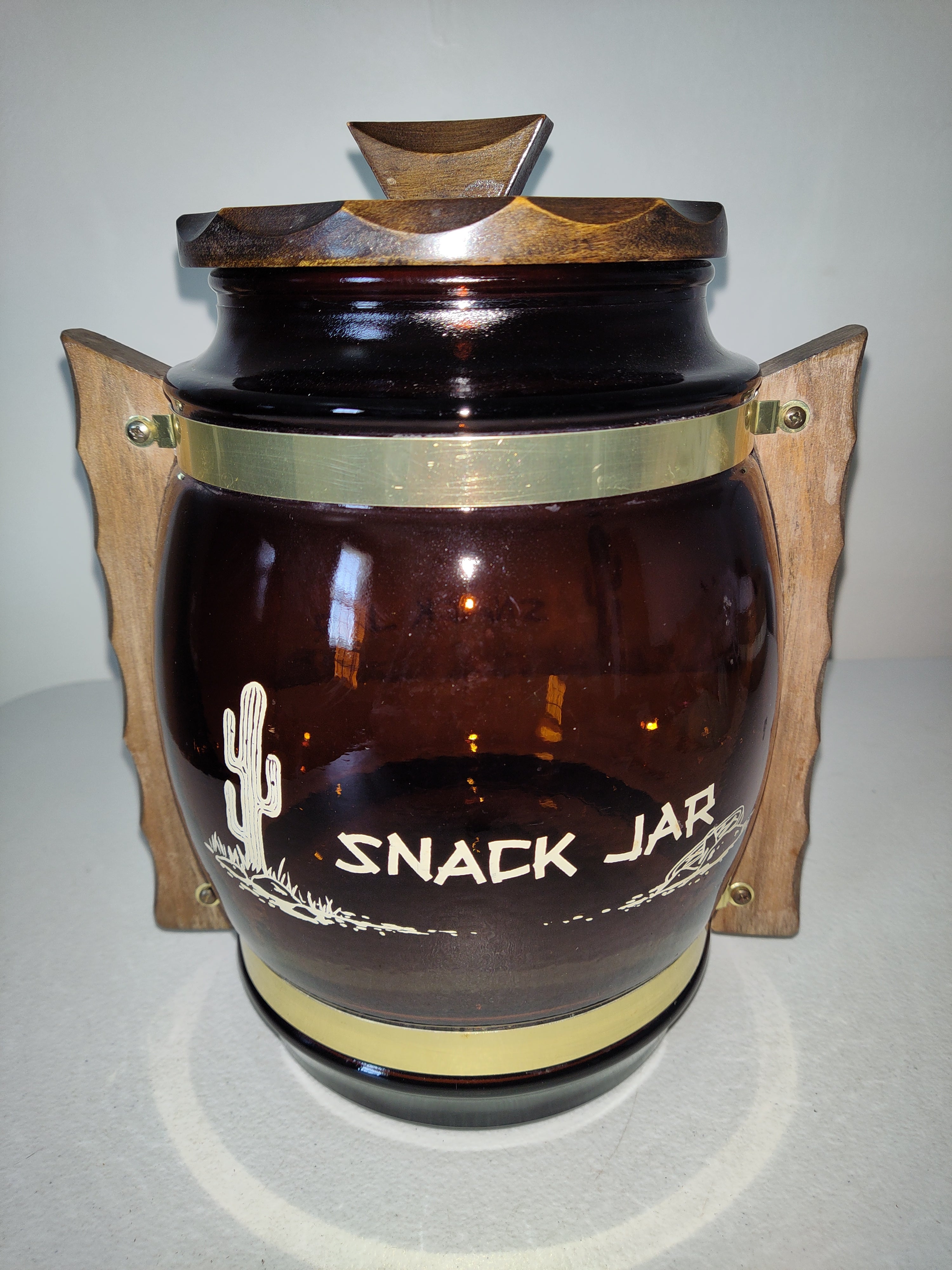Vintage Siesta Ware Large Amber Barrel Shaped Snack Jar – Michelle's ...