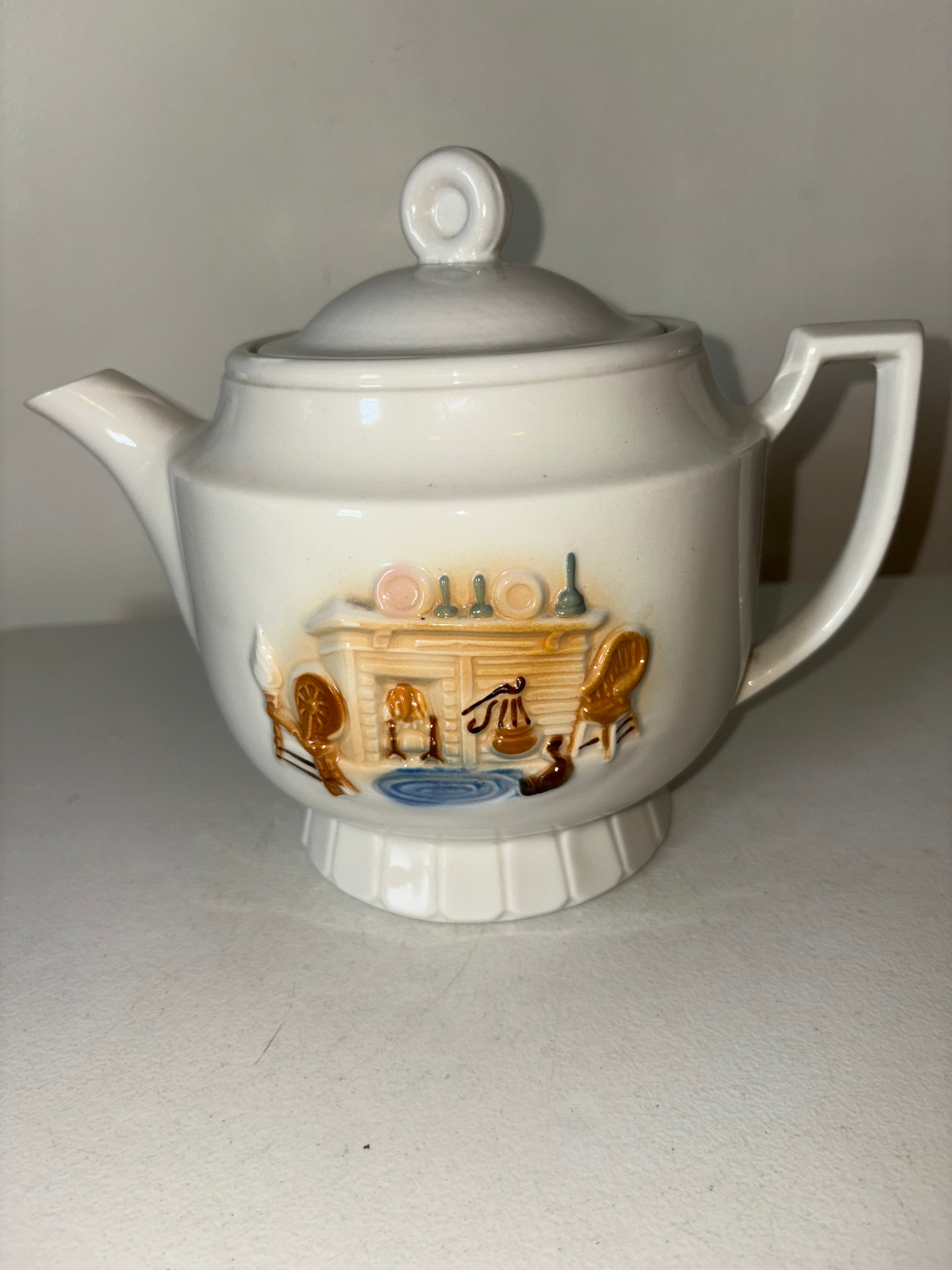 Vintage Teapot by Porcelier 1940s Porcelain Cream Color Hand Painted F ...